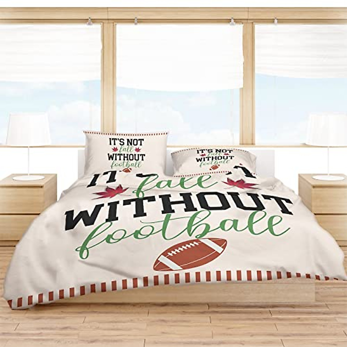 Twin Duvet Cover Set - American Football 4 Pcs Comforter Cover Bedding Sets with Zipper Closure, Fall Red Maple Leaf Red Striped Microfiber Bed Sheet Soft Quilt Cover with 2 Pillow Shams