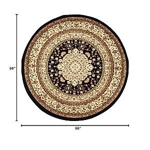 SAFAVIEH Lyndhurst Collection 8' Round Black/Ivory LNH213A Traditional Oriental Non-Shedding Dining Room Entryway Foyer Living Room Bedroom Area Rug