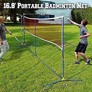 BenefitUSA Portable Badminton Net Volleyball Tennis Net w Stand for Family Sport (16.7' x 2.5')