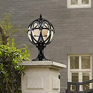 CZLZY Outdoor Waterproof Electric Pillar Lamp European E27 Post Light Villa Courtyard Wall Spherical Aluminum Column Light Glass Lampshade Lawn Road Decoration Landscape Light