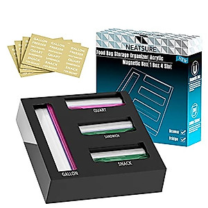 Neatsure Ziplock Bag Storage Organizer, Acrylic Magnetic Kitchen Dispenser for Drawer or Refrigerator, Plastic Bag Holder Compatible with Ziploc, Solimo, Glad, Hefty for Gallon, Quart, Sandwich, Snack & Variety Size Bags