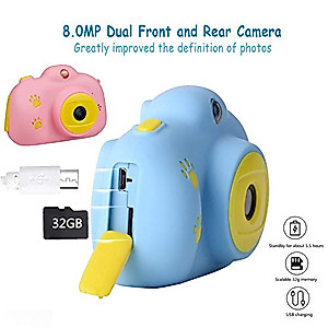 Kids Camera 1080p Hd Digital Video 8mp Camera 2-inch IPS Screen Selfie Micro Camera with 32gb Sd Card Rechargeable Children Camera Birthday New Year Toy Gifts (Blue)