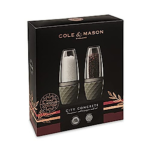 Cole & Mason H321806 City Salt and Pepper Mills | Precision+ Stemless | Concrete/Acrylic | 160 mm | Gift Set | Includes 2 x Salt and Pepper Grinders | Lifetime Mechanism Guarantee