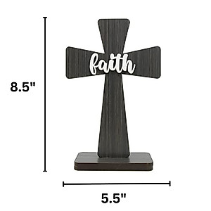 Needzo Rustic Wooden Standing Cross With Faith Center, Religious Home or Office Décor for Shelves, Tables, or Desks, 8.5 Inches x 5.5 Inches