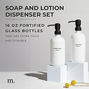 MaisoNovo Bathroom Soap and Lotion Dispenser Set - White Glass Black Pumps x 2-4 Mixed Pack Foaming Hand Soap Refill Tablets