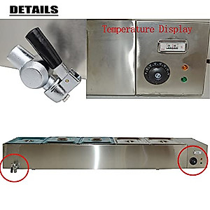 HQHAOTWU 5-Pan Electric Food Warmer Commercial Bain Marie Buffet Stainless Steel Food Container Single-Row Pans with Temperature Display and Glass Guard for Restaurant Canteen 13"×10.5"×6" Pan