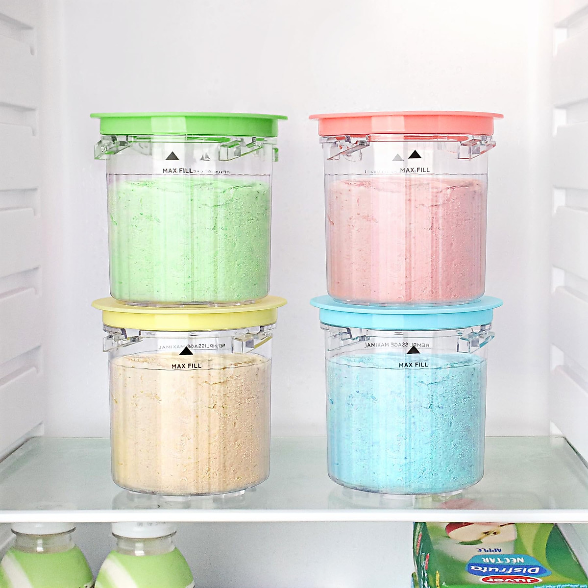 FIRJOY 16 oz. Containers | Extra Replacement Pints and Lids - Compatible with Ninja Creami Breeze NC200, NC201, CN205A, NC100 Series (4 Pack - Blue, Pink, Green, Yellow)