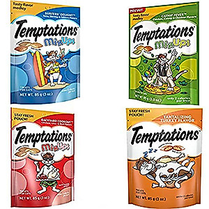 Temptations Cat Treats Mix-Ups Snack Treats Variety Bundle 4 Pack (Catnip,Turkey,Backyard Cookout & Surfer Treat Flavors)