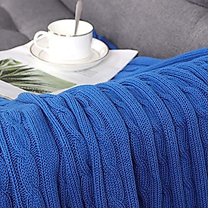 uxcell Cotton Cable Knit Throw Blanket Soft Throw Couch Covers Decors Knitted Blankets for Sofa Bed, Blue Throw(47" x 70")