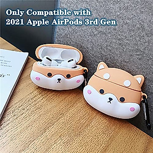 KAIJIA Cute Case for 2021 Apple AirPods 3rd Gen (Latest Model) with Keychain,Funny 3D Cartoon Animal Style Designed,Shockproof Silicone Protective Cover for Kids Girl Women Boy Teens Men (Corgi)
