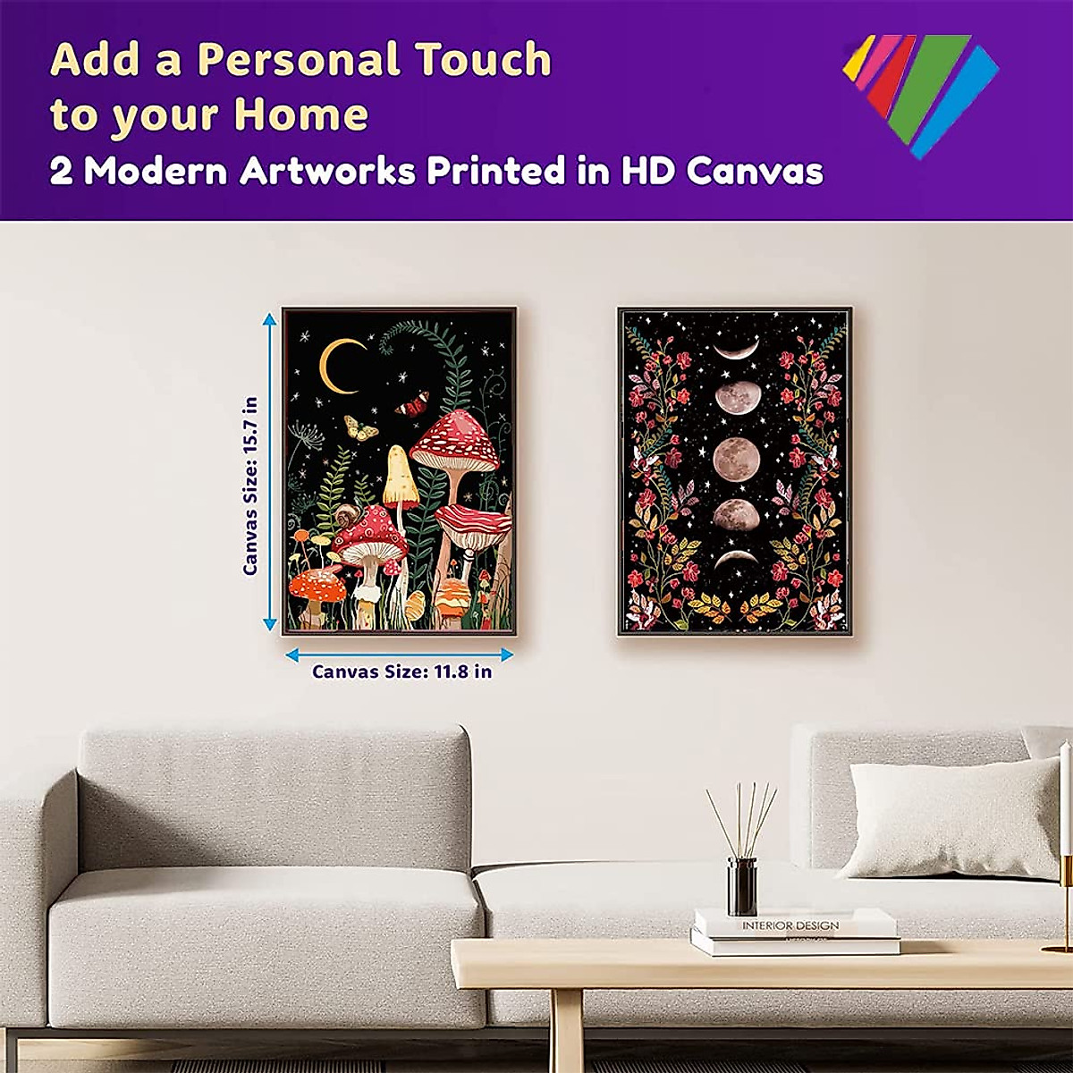 OFRKE 2-Piece Diamond Painting Kits for Adults and Kids，5D DIY Full Drill Round Art Gems Mushroom Forest Diamond Art Perfect for Home Wall Deco Diamond Decor 12"x16"