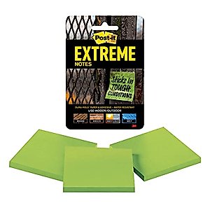 Post-it Extreme Notes, Works outdoors, Works in 0 - 120 degrees Fahrenheit, Sticks where other notes can't, Green, 3 in x 3 in, 3 Pads/Pack, 45 Sheets/Pad (EXTRM33-3TRYGN) (EXTRM33-3TRYGN)