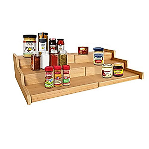 VenDotbi Spice Rack Organizer, 3 Tier Expandable Bamboo Spice Rack Organizer, Great for Kitchen Cabinet, Cupboard, Pantry and More
