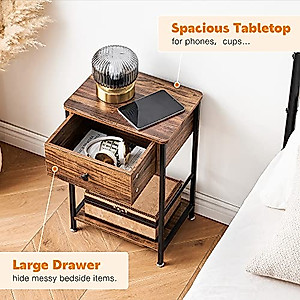 SunnyFurn Nightstand with 2 Tier Storage Shelf,Bedside Table for Living Room and Bedroom,Easy to Install Side Table,End Table with Drawer Shelves for Small Space,Set of 2 Brown
