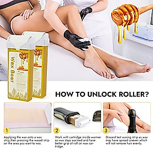 Wax Bear Roll On Wax Kit for Hair Removal,Roller Wax Cartridge Depilatory Wax Heater Kit Digital Temperature Display with for Personal & Professional Use，Black