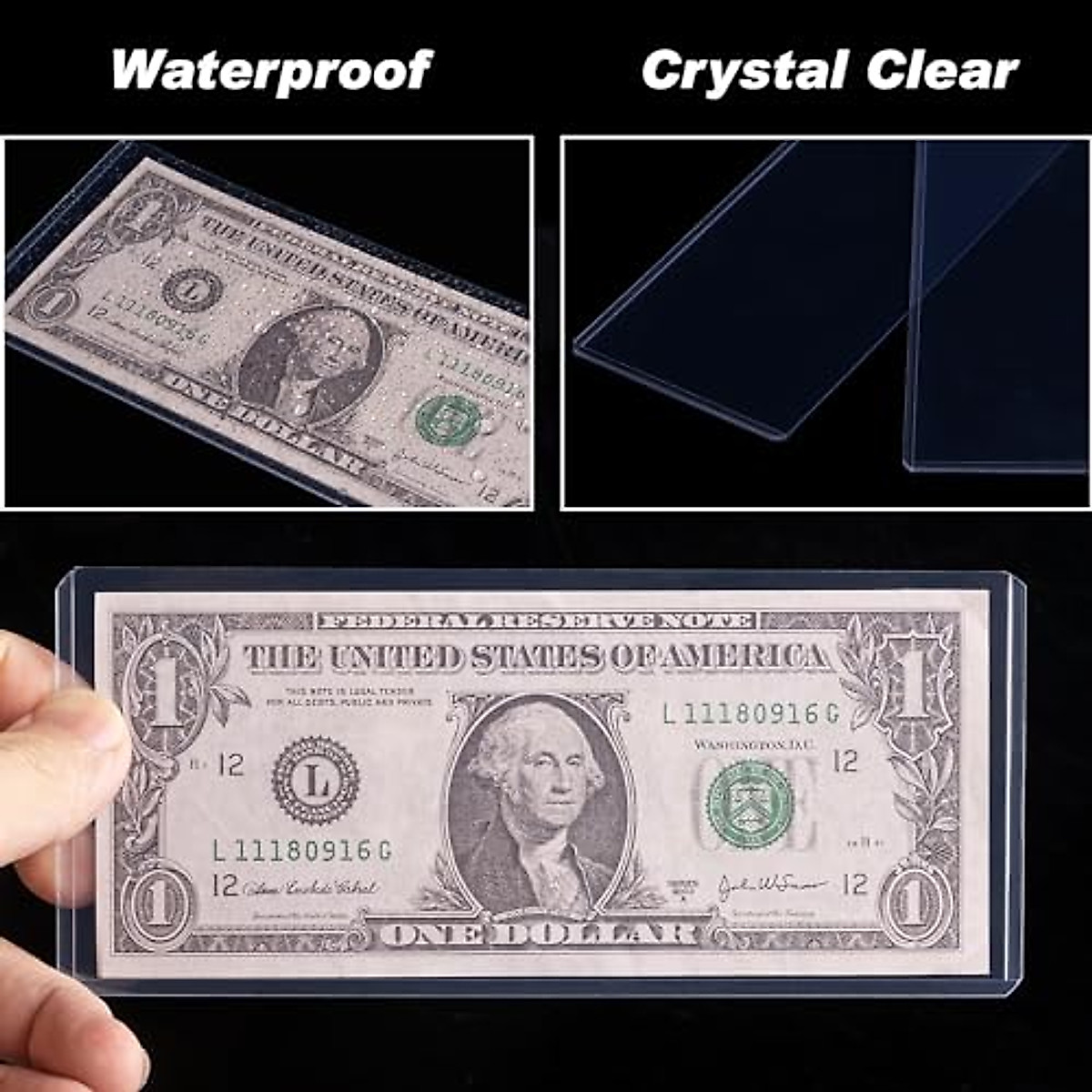 Display Zone Regular Dollar Bill Currency Toploads, Protective Paper Money Sleeves for Collectors, Crystal Clear Plastic Holders for Cash, 40-Count