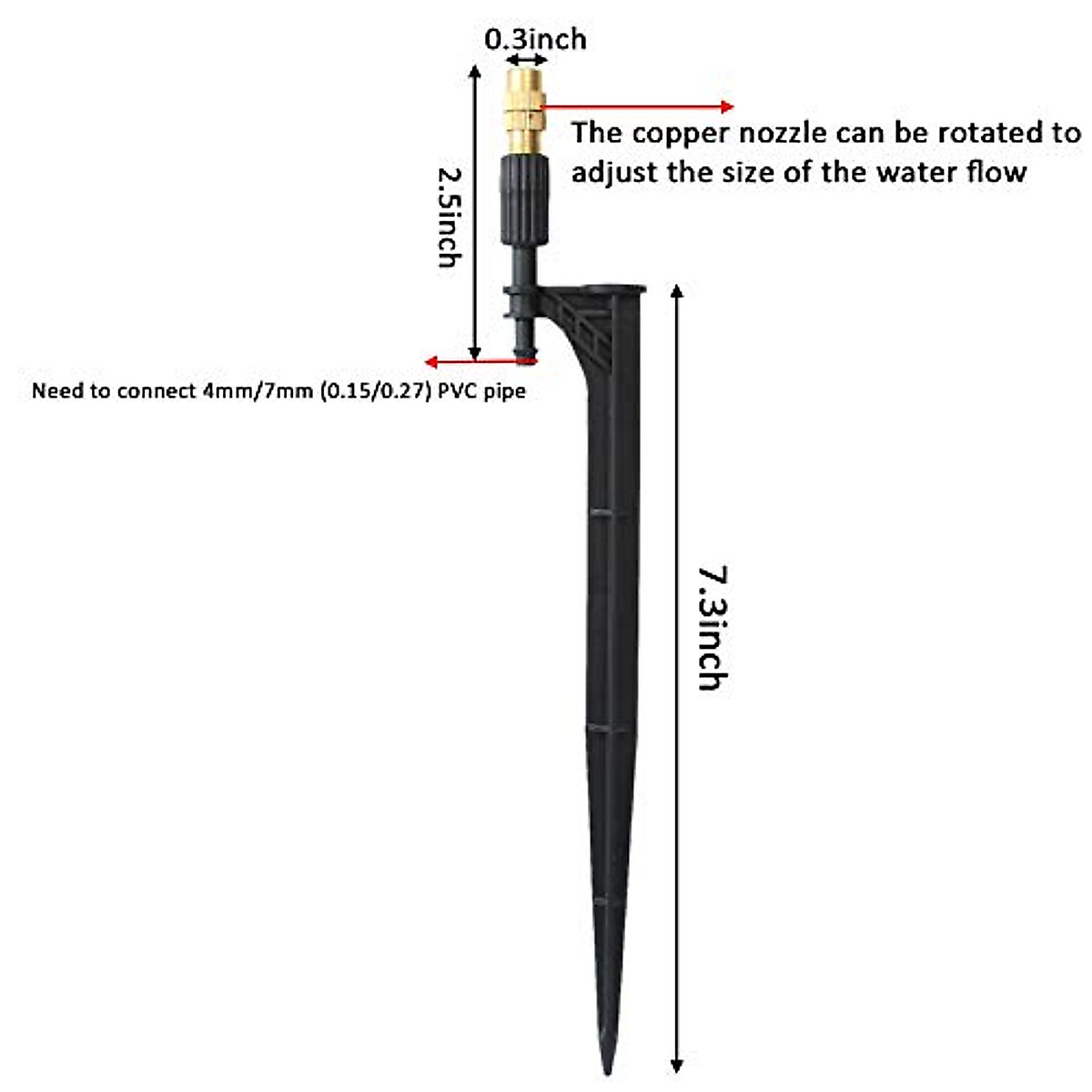 Drip Irrigation Sprinkler, 1/4" Drip Irrigation Dripper Adjustable 360 Degree Drip Irrigation Watering System Used for 4mm/7mm PVC Pipe (0.15"/0.27") Lawn Garden (Copper Nozzle （20pcs）)