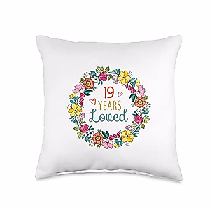 Flowers Design Gifts for 19 Years Old Girls, Boys 19 Years Loved Cool Flowers Pattern Teens 19th Birthday Throw Pillow, 16x16, Multicolor