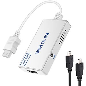 Sheiaier Wii to Hdmi Adapter with HDMI Cable, Wii to Hdmi Converter Supports 3.5mm Audio and HDMI Video Output 720/1080P for Nintendo Wii All Display Modes （White ）