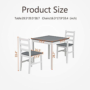 Alohappy Dining Table Set Wood Kitchen Table Dining Table and Chairs 3PCS for 2 Person for Saving Space Dinning Room Restaurant Pub, Grey