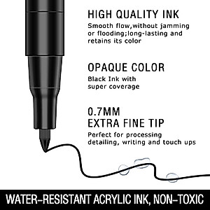 Black Acrylic Paint Pens - Black Paint Pens for Rock Painting, Stone, Ceramic, Glass, Wood, Fabric, Metal, Canvas. Set of 6 Water Based Black Markers for Acrylic Painting Extra Fine Point Tip