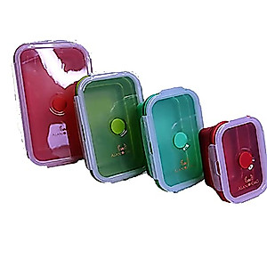 ALANIO G&G Silicone Food Storage Containers Collapsible Lunch Box Set of 4 Rectangle Microwave Foldable, BPA Free, Reusable Leak Proof, Dishwasher and Freezer Safe - Cluttered free cabinet!