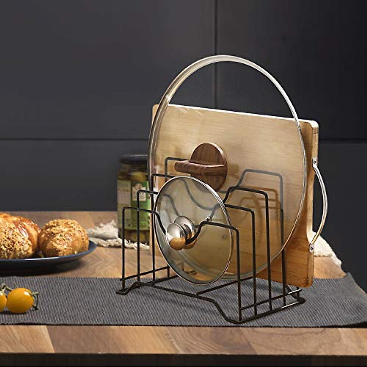 HSSPANFN Cutting Board Holder Rack Pot Pan Lids Holder Kitchen Shelf Chopping Board Rack Kitchen Countertop Cabinet Office (black)