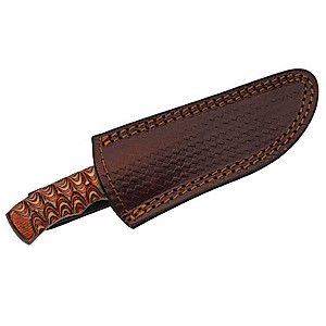 Szco Supplies 8" Horn/Twisted Wood Handle Damascus Steel Upsweep Skinning Knife With Sheath