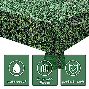 Disposable Green Grass Field Plastic Tablecloth Grass Print Table Covers 54 x 108 Inches Football Baseball Party Table Decor for Sports Theme Parties Decorations and Supplies(3 Piece)