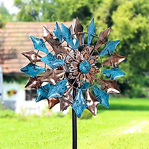 HONGLAND Solar Powered Wind Spinner with Crackle Ball 74 inch Led Lighting Windmill Metal Wind Sculpture Stake for Garden Outdoor Yard Lawn Decoration