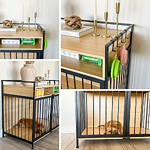 YITAHOME Large Dog Crate, 41" Heavy Duty Dog Kennel with 2 Drawers End Table, Wooden Dog Cage Indoor Dog House Pet Crate Table with Double Doors for Large Medium Small Dogs, Walnut Color