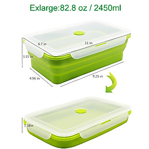 FUSMYE Extra Large Collapsible Silicone Food Storage Containers With Lids, 82.8oz, 2 Pack, XXL Foldable Bento Lunch Box, Big Meal Boxes for Kitchen, Camping, BPA Free