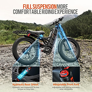 eAhora Romeo Pro Electric Bike for Adults,1200W 60Ah 26'' Fat Tire Electric Bike,E Mountain Bike Full Suspension Ebike Dual Hydraulic Brakes, Long Range 100+Miles Fast Moped Style, Romeo Pro-Gray