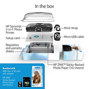 HP 5MS96A Sprocket 2-in-1 Portable Photo Printer & Instant Camera Bundle with 8GB Micro SD Card and Zink Photo Paper, Black (Pack of 3)