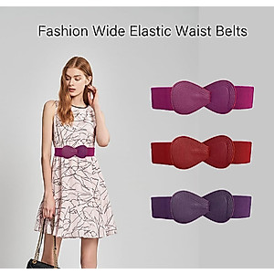 CT COTIM COYIN Women 8-Shaped Elastic Belts Stretchy Leather Waistband Wide Stretch Women Dress Belt with Interlock Buckle for Ladies Dress Coat, Purple