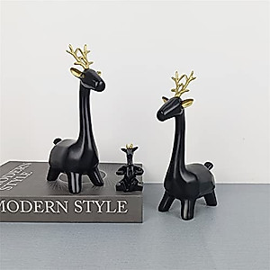 Reindeer Decor Statue Resin Deer Sculpture 3PCS Black Deer Family Set Deer Home Decor Parents with Child Decoration for Home Office Decor Black