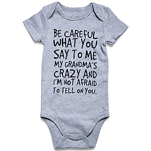 UNICOMIDEA Toddler Short Sleeve Jumpsuit, Infant Baby Bodysuit Cute Letter Rompers of Be Careful What You Say,Funny Romper Clothes for 0-3 Months