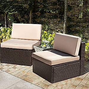 Devoko 2 Pieces Patio Furniture Sets All-Weather Outdoor Sectional Armless Sofa (Beige)