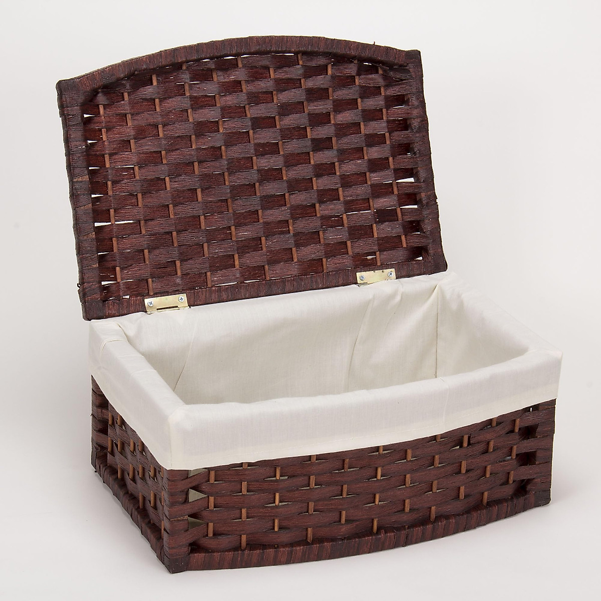 Household Essentials Hand-Woven Paper Rope Basket with Lid and Liner, Dark Brown Stain