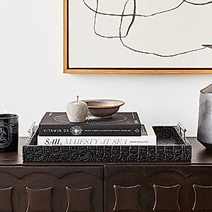 American Atelier Alligator Leather Serving Tray with Metal Handles, Black Large