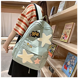 MININAI 2023 Preppy Backpack Trendy Y2K Stars Backpack Cute Aesthetic College Laptop Backpack Casual Daypack Y2k Accessories (Black,One Size)