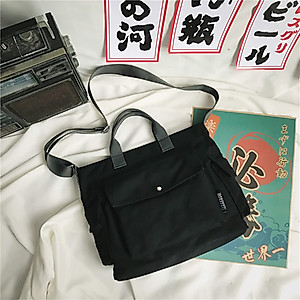 Canvas Tote Bag for Women Canvas Crossbody Tote Shoulder Purse Bag with Pockets for Women for Shopping, Travel and Work (Black)