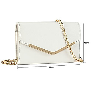 Autumnwell Clutch Purse Evening Bag for Women，White Envelope Handbag With Detachable Chain for Wedding and Party