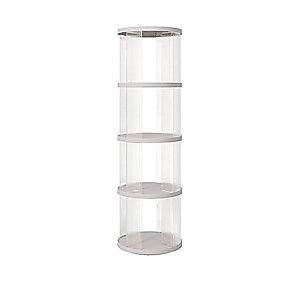 Andazododc Bookcases 4 Tier Plastic Bookshelf, 53.35 x 15.95 in, White Tall Bookcase Shelf for CDs/Movies/Books, Storage Organizer for Bedroom/Living Room/Home Office (4 Layers/Circular/Rotating)