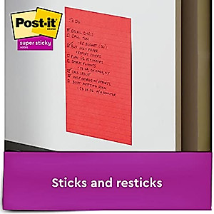 Post-it Super Sticky Notes, Assorted Sizes, 13 Pads, 2x the Sticking Power, Playful Primaries, Primary Colors (Red, Yellow, Green, Blue, Purple), Recyclable (4623-13SSAU)