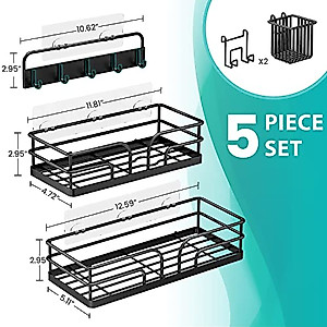 EZFurni Set of 4 Adhesive Shower Caddy, Rustproof Stainless Steel Bathroom Shower Organizer & Towel Holder Included, Solid Shower Shelves for Inside Shower,Roomy Shower Rack, Not Slide Down, Black