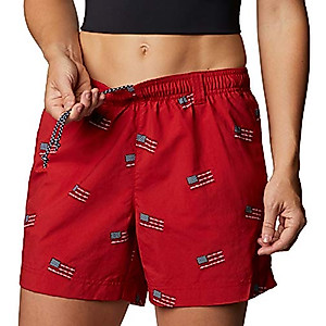Columbia Women's W Super Backcast Water Short, Red Spark Fish Flag Print, Large x 5