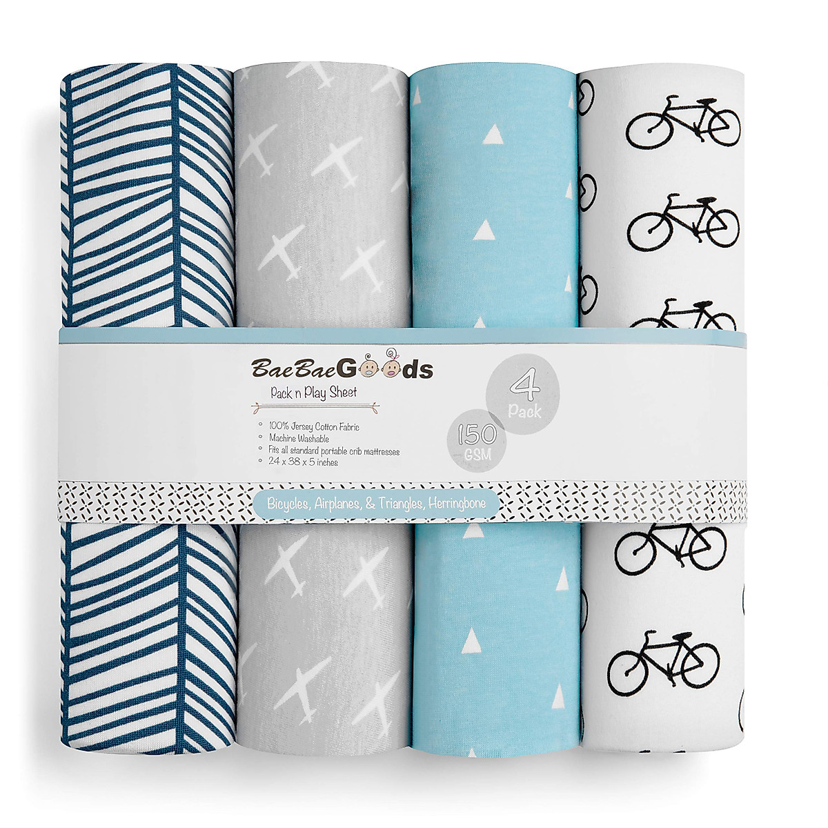 Pack n Play Sheets – Pack and Play Sheets 4 Pack – 100% Super Soft Jersey Knit Cotton Playard Mattress Sheets – Portable Playpen Sheet – Fitted Play Yard Mini Crib Sheet For Boy & Girl (24 x 38 x 5)