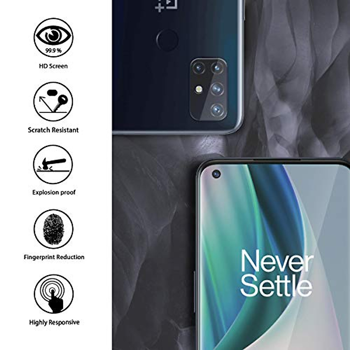 Orzero (5 Pack) Compatible for OnePlus Nord N10 5G 3 Pack Tempered Glass Screen Protector+ 2 Pack Flexible Glass Camera Lens Protector, HD Bubble-Free (Lifetime Replacement)