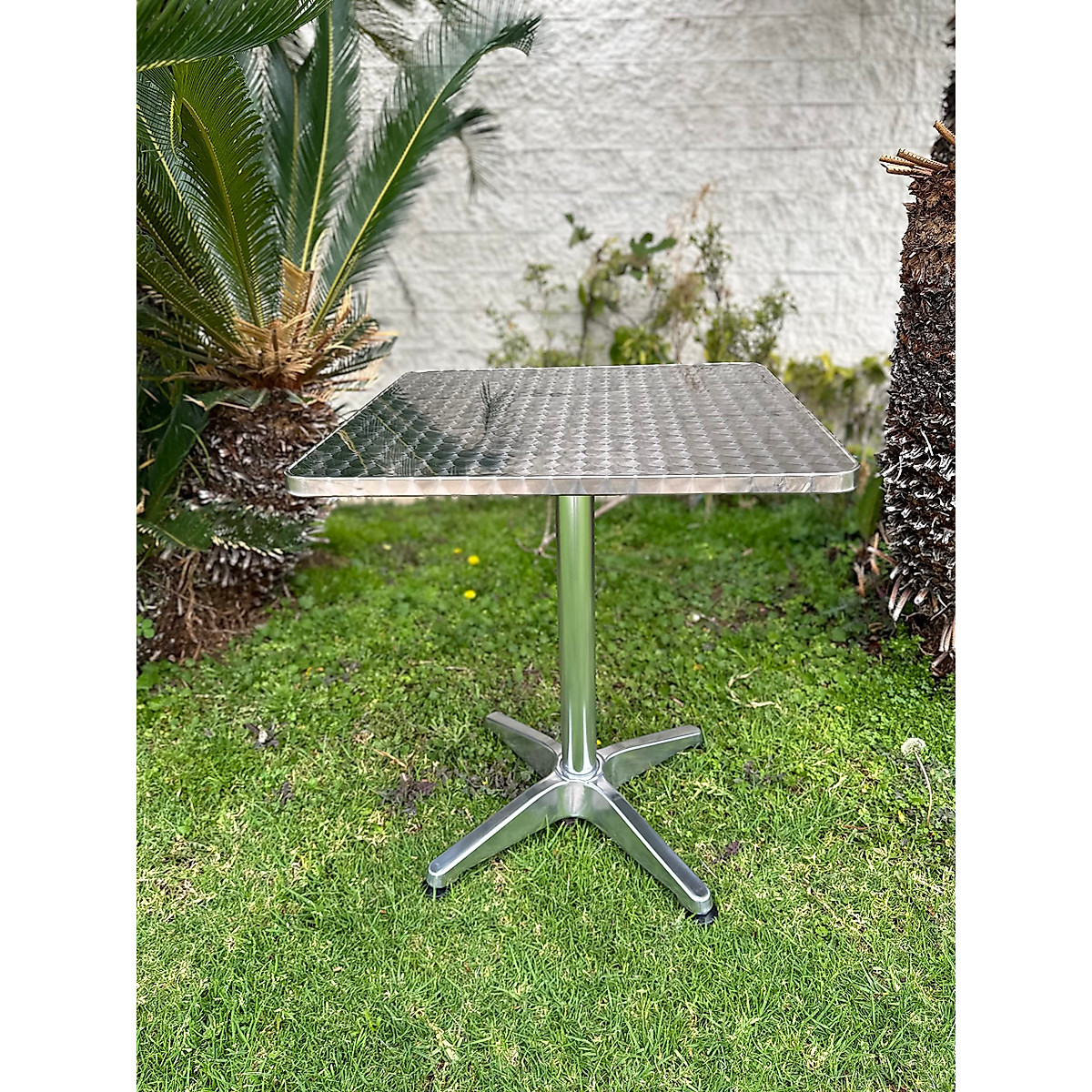 BTEXPERT Indoor Outdoor 27.5" Square Restaurant Table for Patio Stainless Steel Silver Aluminum Furniture with Base Set of 2